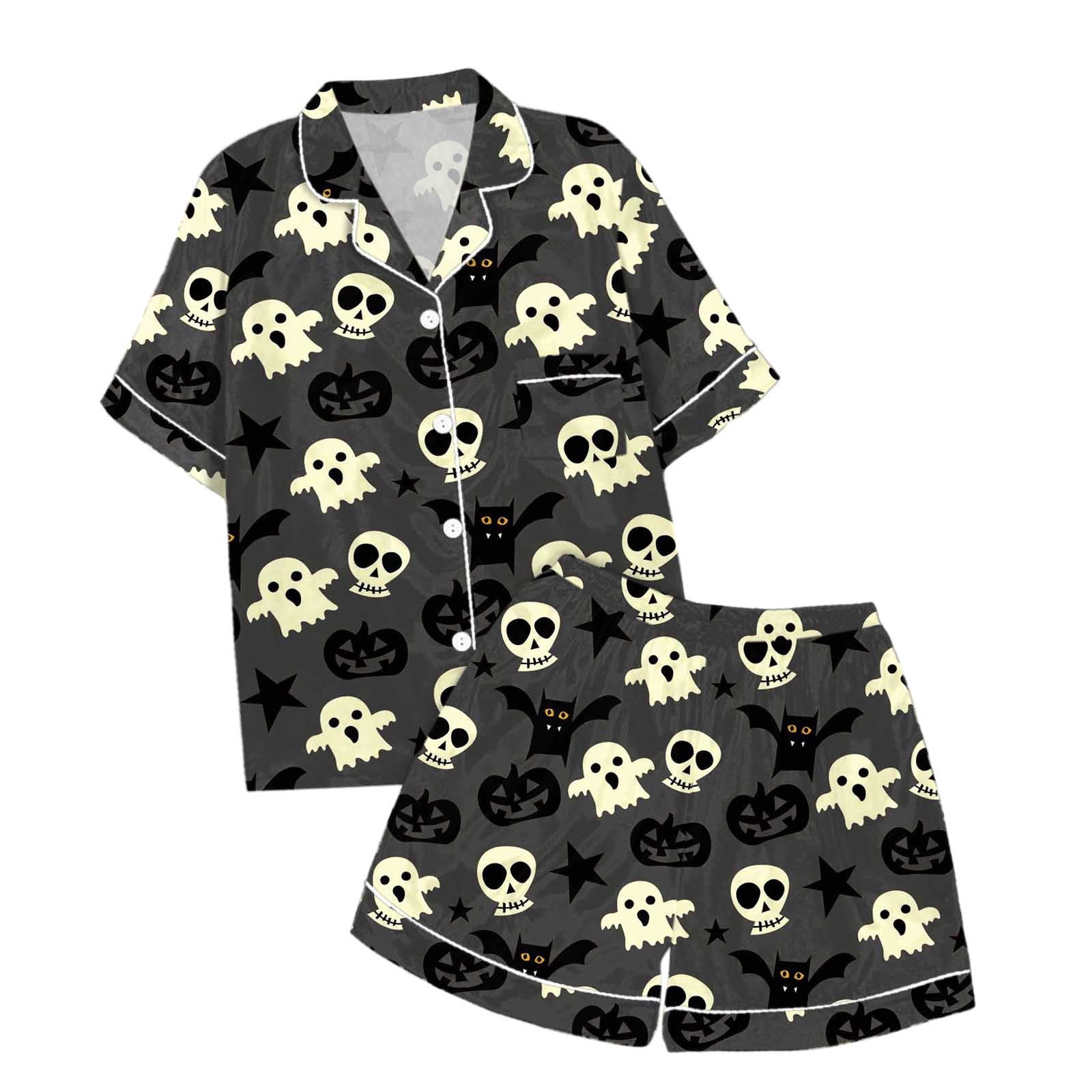 Fshinging Girls Toddler Summer Pajamas Bat Ghost Pumpkin Full Print ...