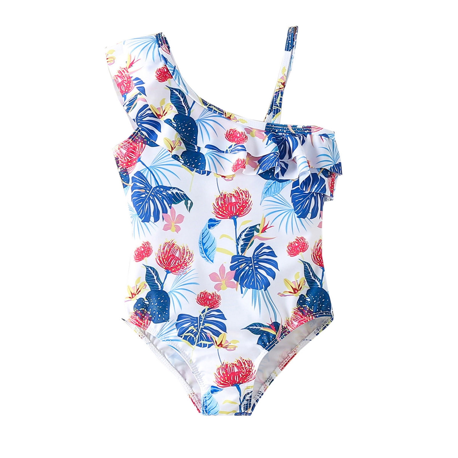 Fshinging Kids Swimsuits One Piece One Shouler Floral Prints Beach ...