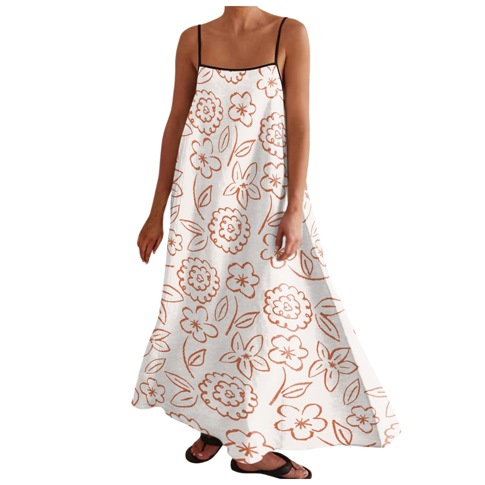 Fshinging Maxi Dresses For Seniors Maxi Contrast Trim Spaghetti Straps ...