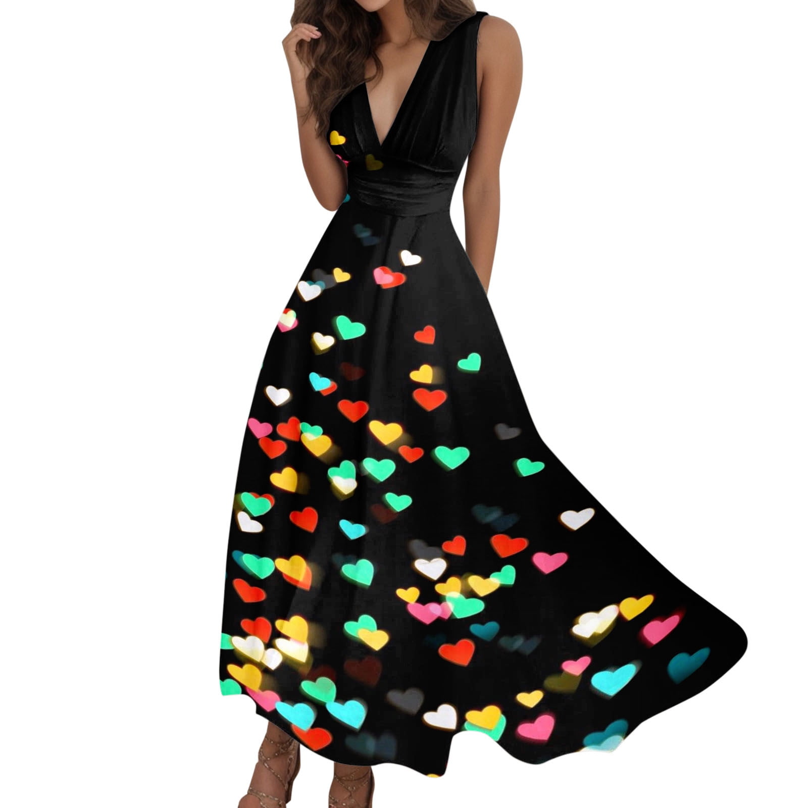 Fshinging Maxi Dresses For Seniors Sexy Deep V Neck Formal Sleeveless 2677