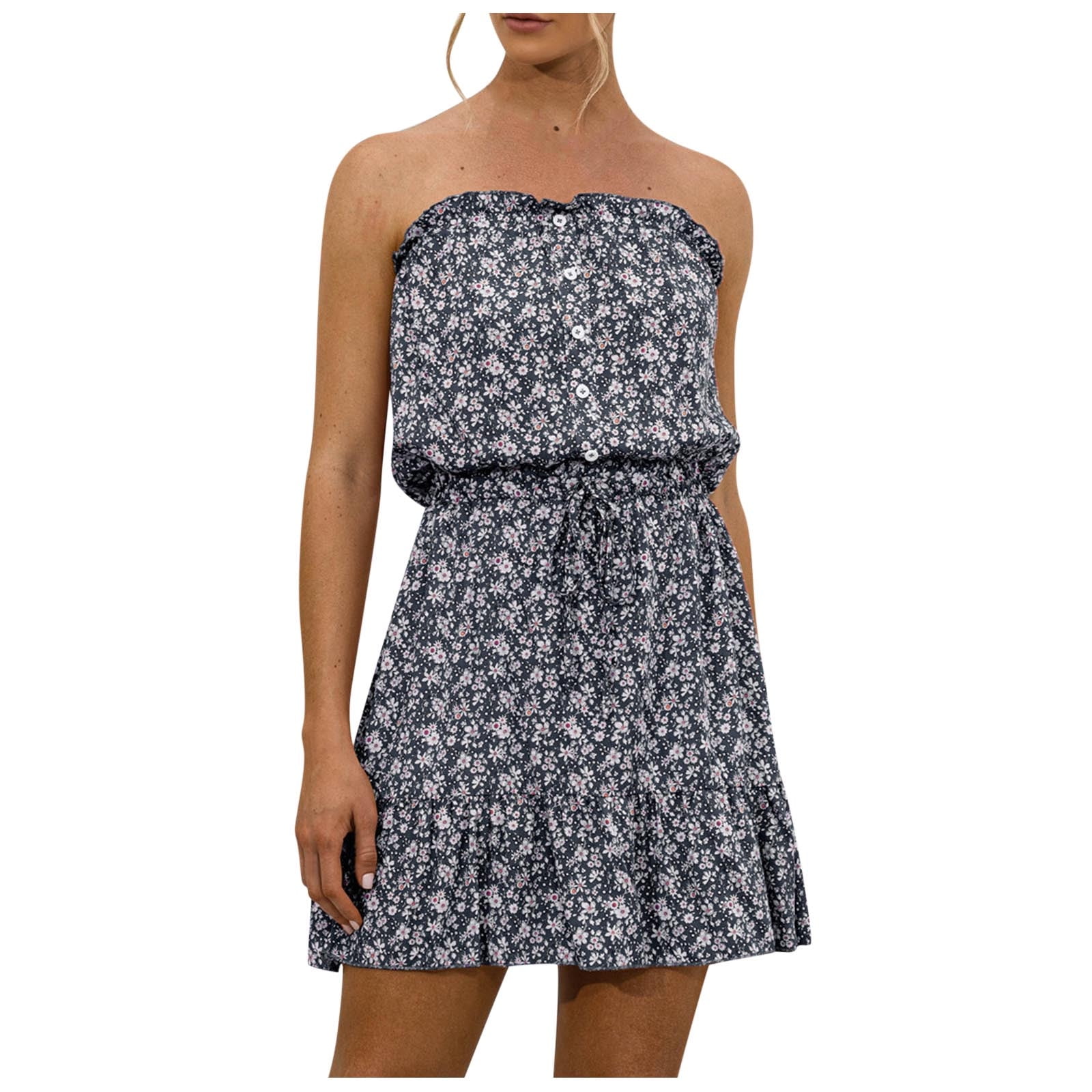 Fshinging Maxi Dresses For Seniors Vintage Flower Print Strapless ...