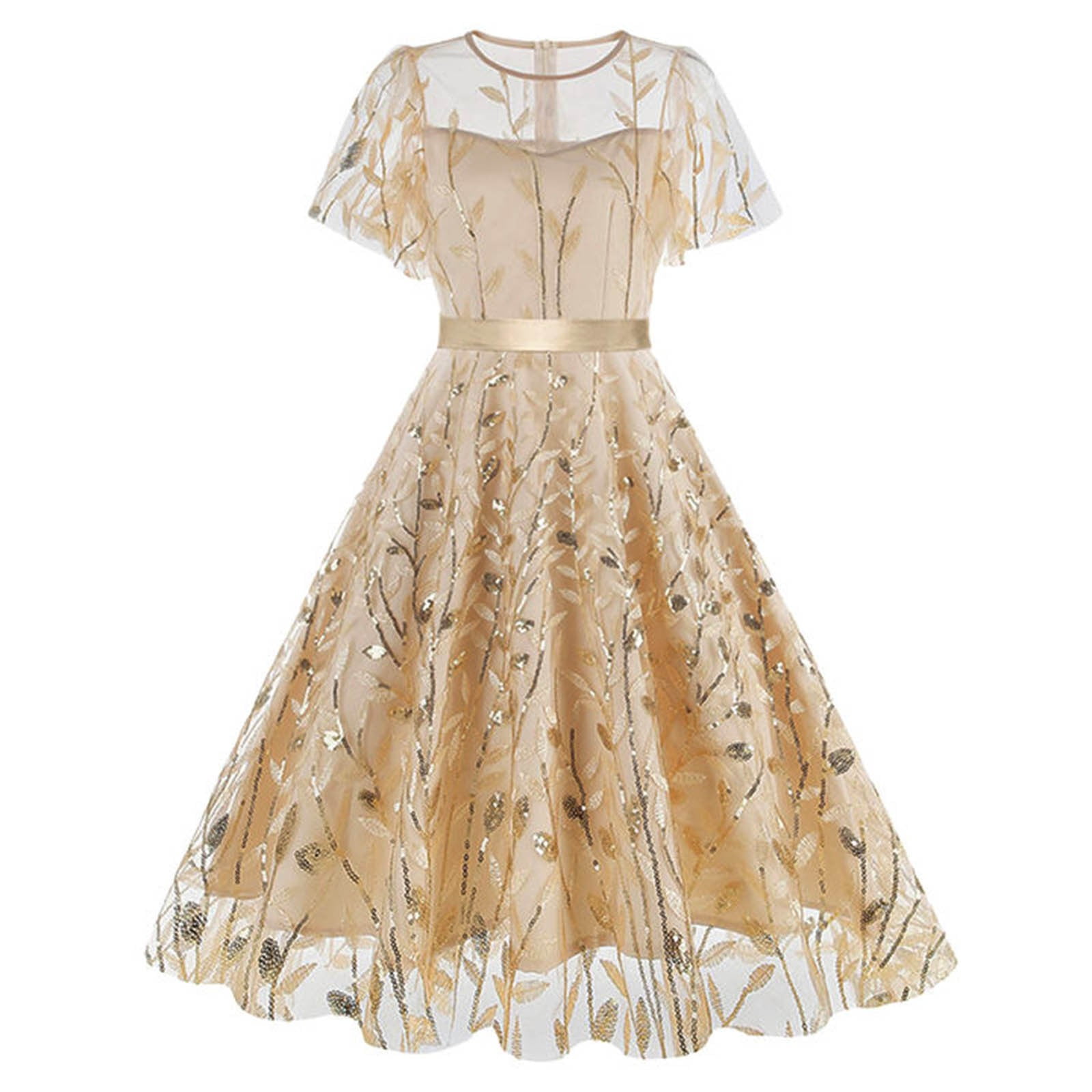 Fshinging Maxi Dresses For Seniors Vintage Mesh Lace Patchwork Sheer ...