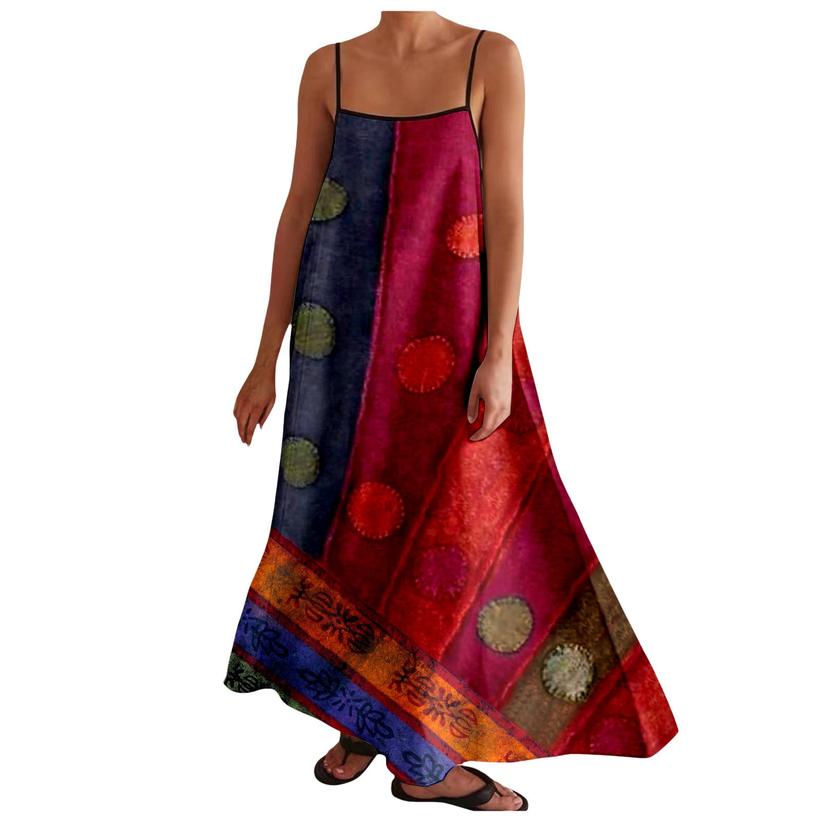 Fshinging Midi Dresses For Women Maxi Contrast Trim Spaghetti Straps ...