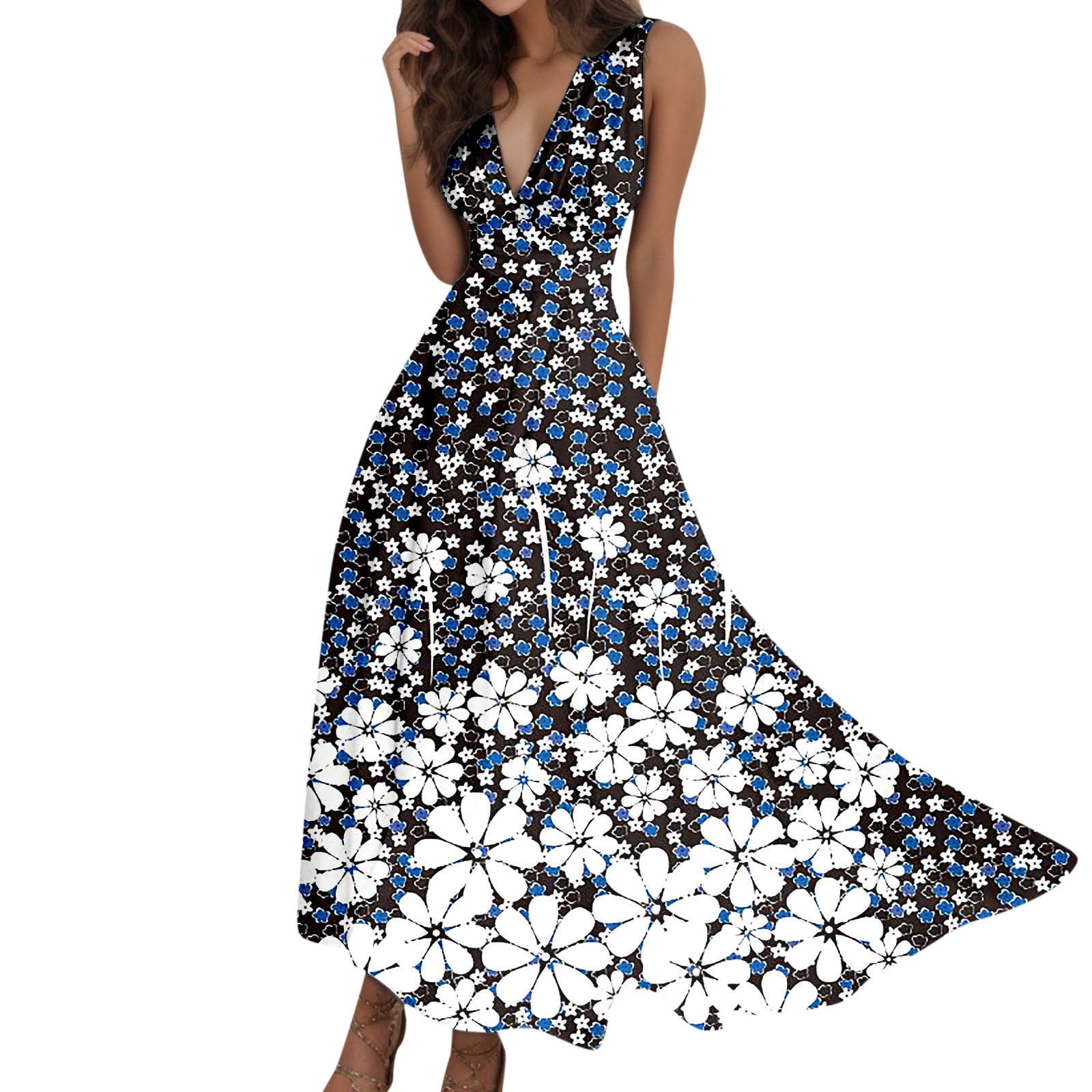 Fshinging Midi Dresses For Women Sleeveless Working Short Sleeve Print ...