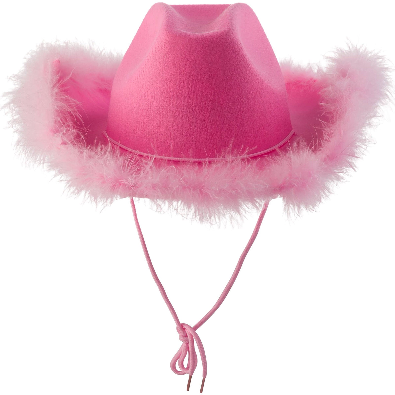 Fshinging Pink Hat With Feather Fluffy Feather Brim Adult Size Cowboy ...