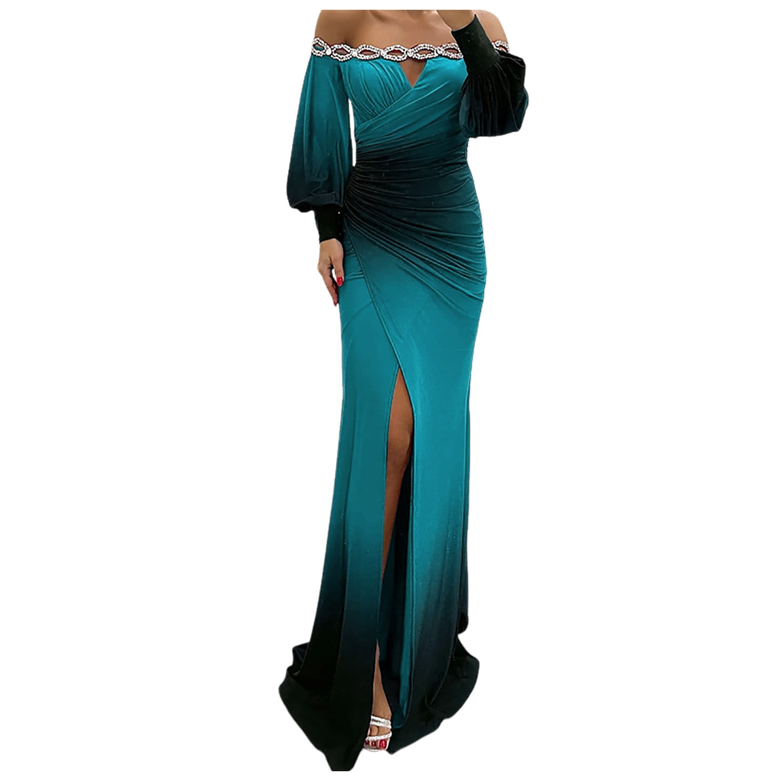 Fshinging Summer Dresses Contrasting Color Party High Waist Long Sleeve ...