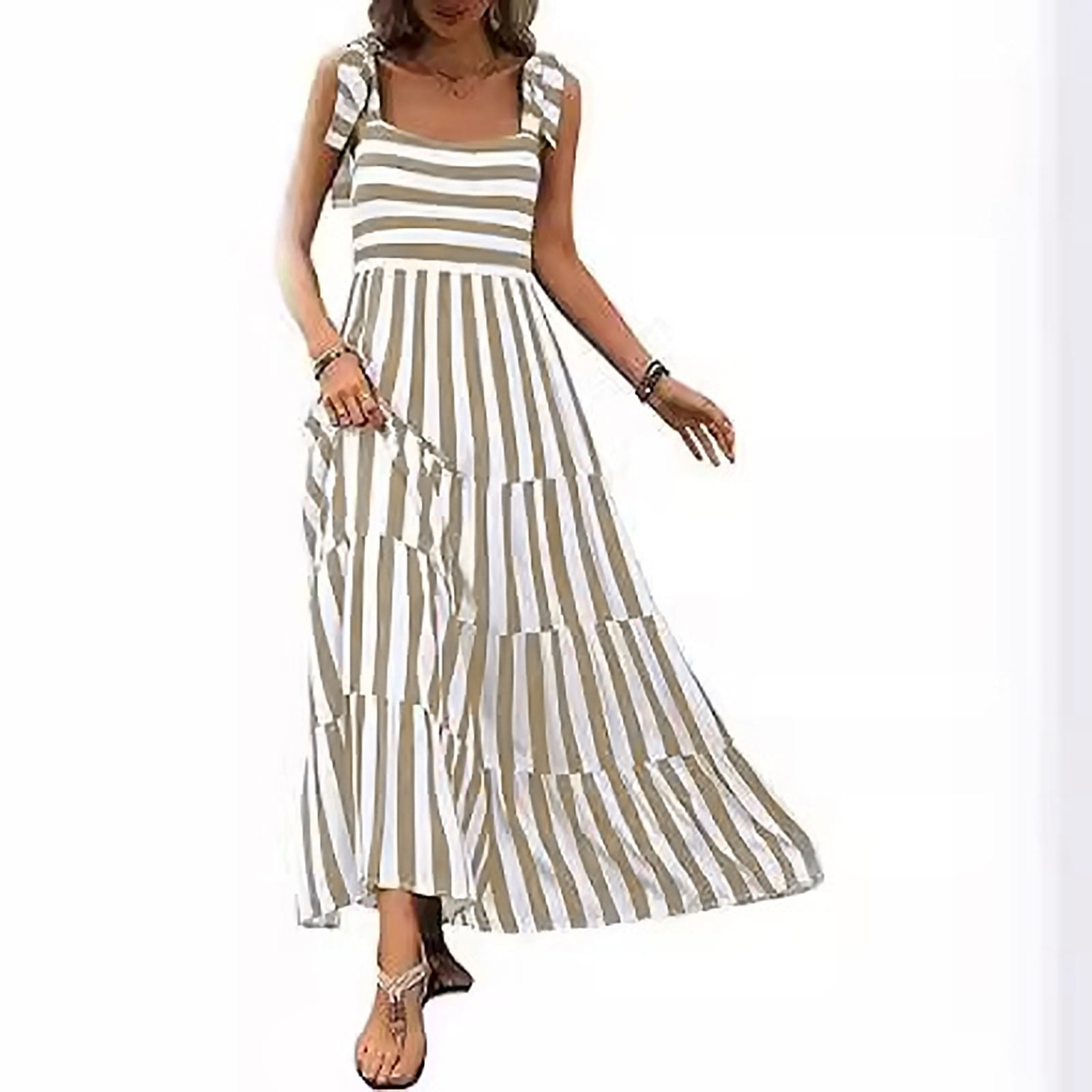 Fshinging Summer Dresses Floral Sleeveless Casual Strap Tiered Flowy ...