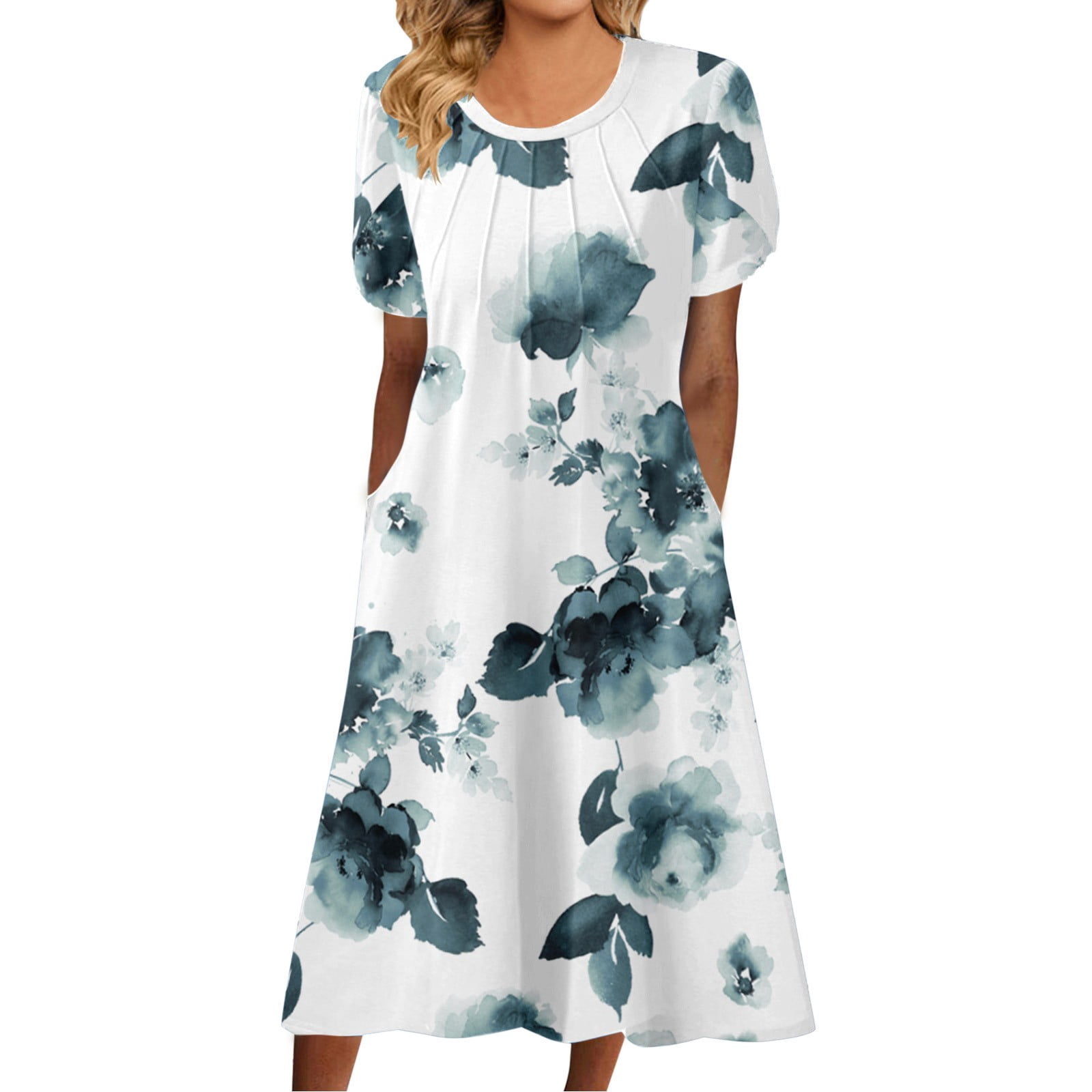 Fshinging Summer Dresses For Women 2025 Casual Floral Print Round Neck ...