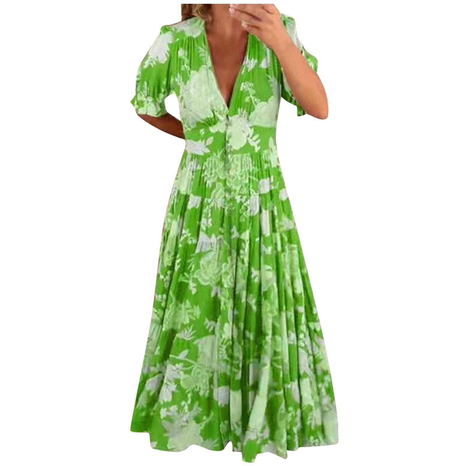 Fshinging Summer Dresses For Women 2025 Elegant Flower Prints V Neck ...