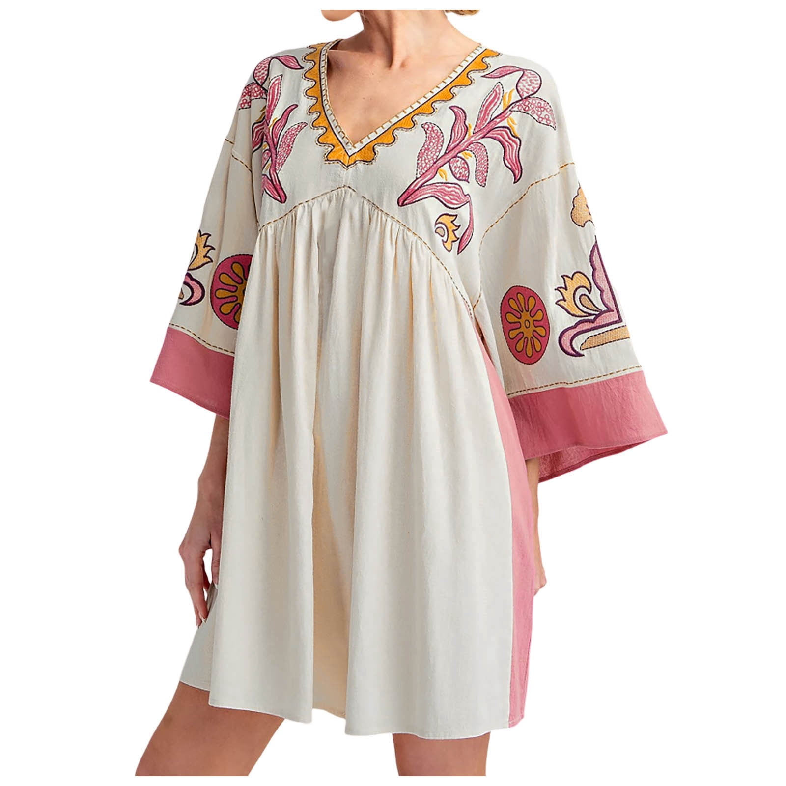 Fshinging Summer Dresses For Women 2025 Embroidered With Neck And 3/4 ...