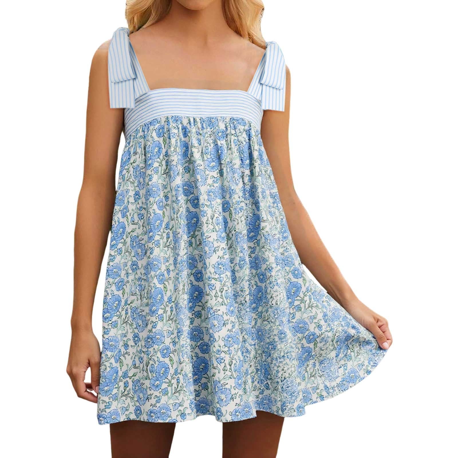 Fshinging Summer Dresses For Women 2025 Floral Tie Shoulder Mini Cute ...