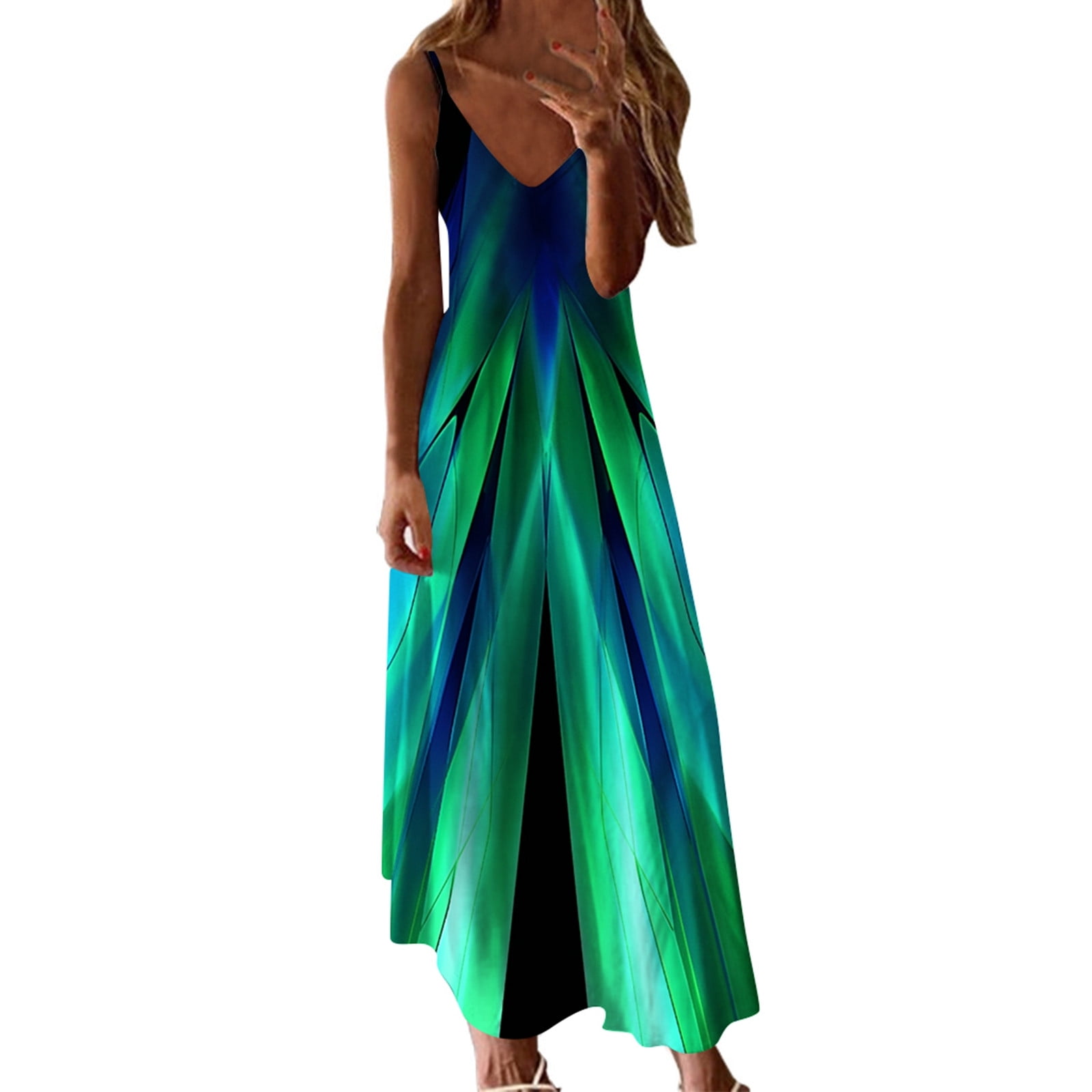 Fshinging Summer Dresses For Women 2025 Gradient Suspender Sexy Deep V Backless Maxi Casual Sun ...