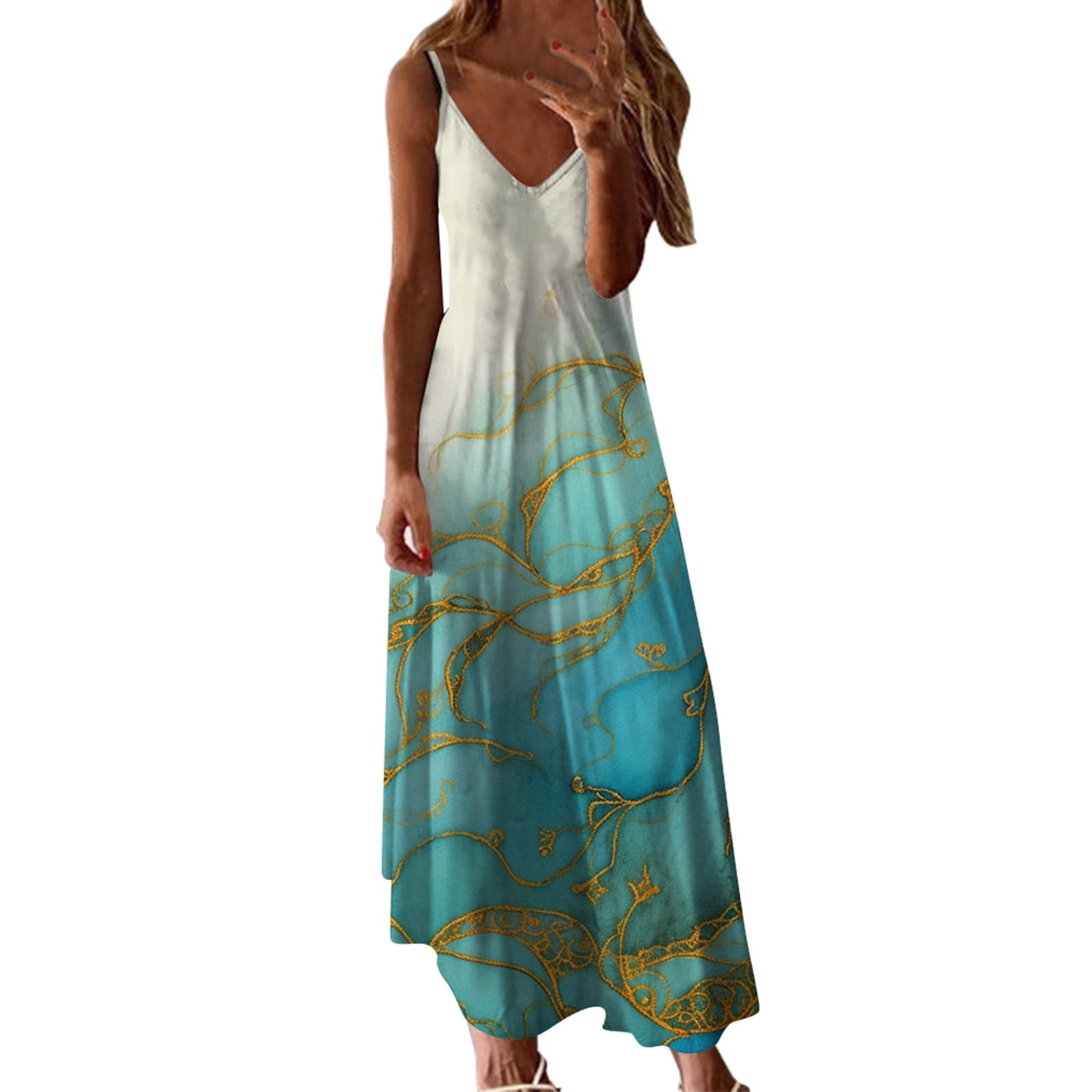 Fshinging Summer Dresses For Women 2025 Gradient Suspender Sexy Deep V Backless Maxi Casual Sun ...