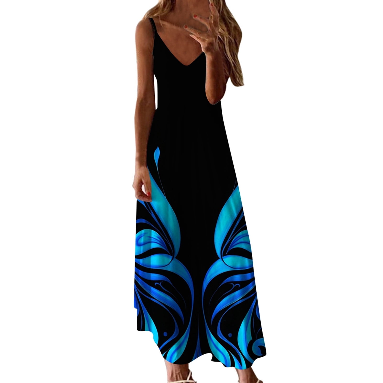 Fshinging Summer Dresses For Women 2025 Gradient Suspender Sexy Deep V Backless Maxi Casual ...