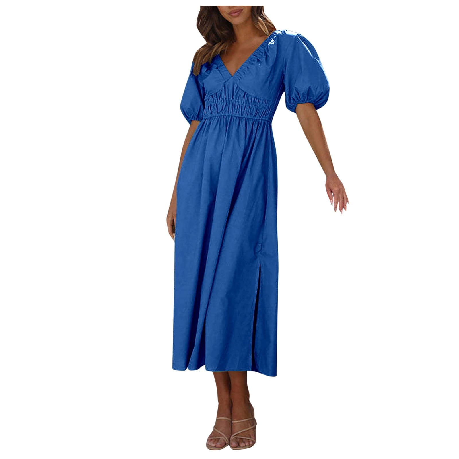 Fshinging Summer Dresses For Women 2025 New V Neck Puff Sleeves With ...