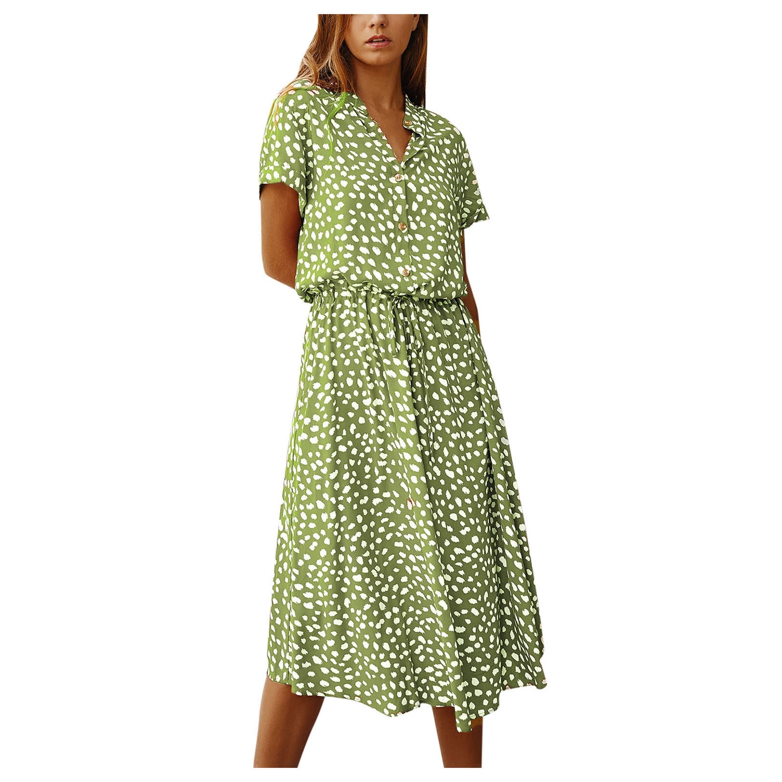 Fshinging Summer Dresses For Women 2025 Short-Sleeved Polka Irregular ...
