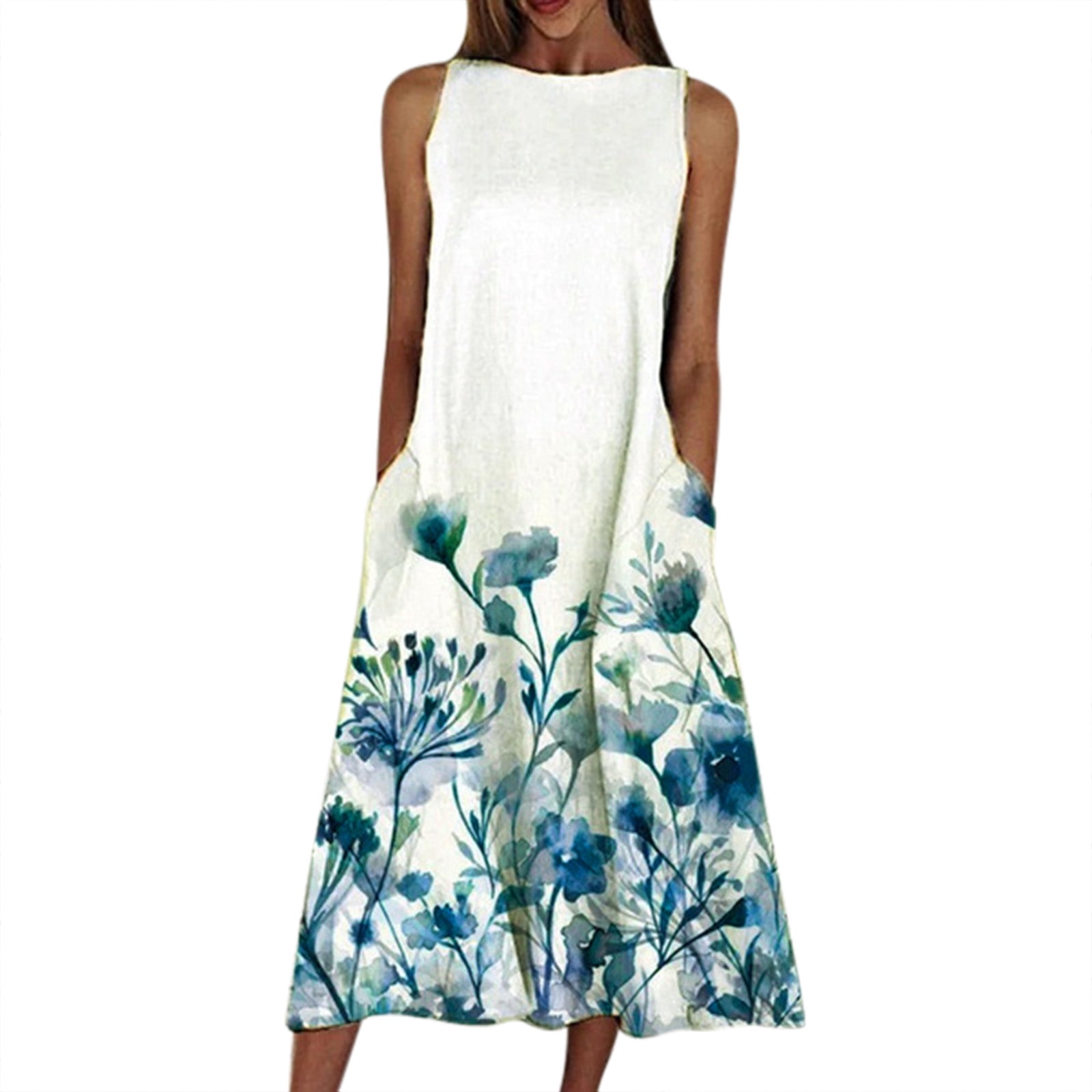 Fshinging Summer Dresses For Women 2025 Sleeveless Floral Print Long ...