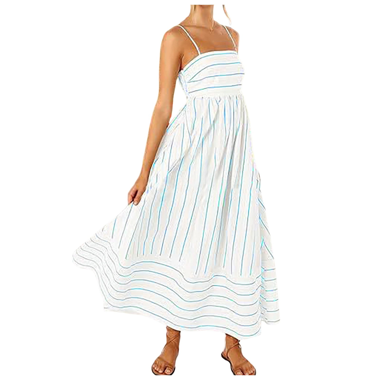 Fshinging Summer Dresses For Women 2025 Stripe Print Backless Spaghetti ...