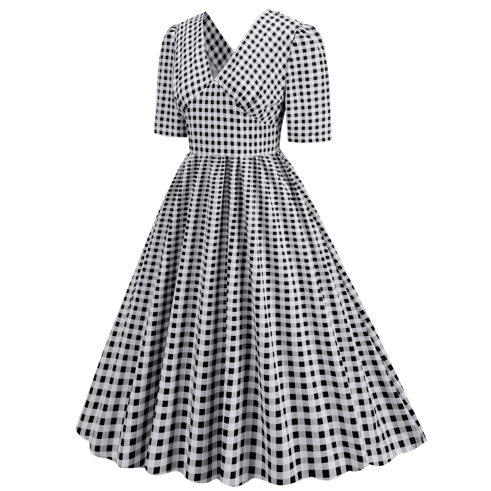 Fshinging Summer Dresses For Women 2025 Vintage Plaid Print Short ...