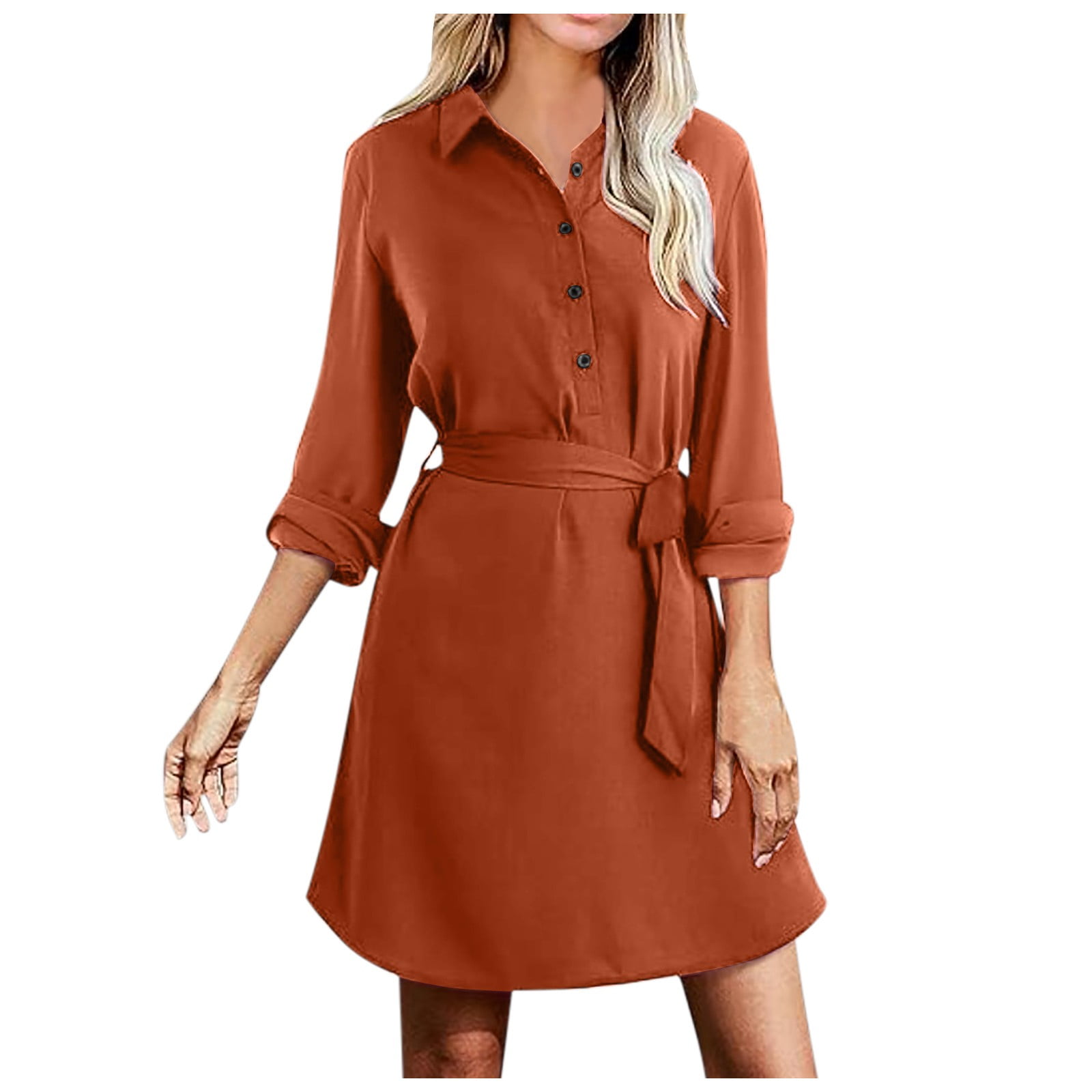 Fshinging Summer Dresses Shirt Long Sleeve Button Up Work Shirt (With ...