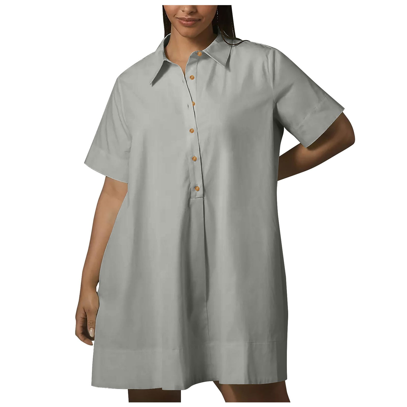 Fshinging Summer Dresses Shirt Short Sleeve Loose Casual Button Down ...