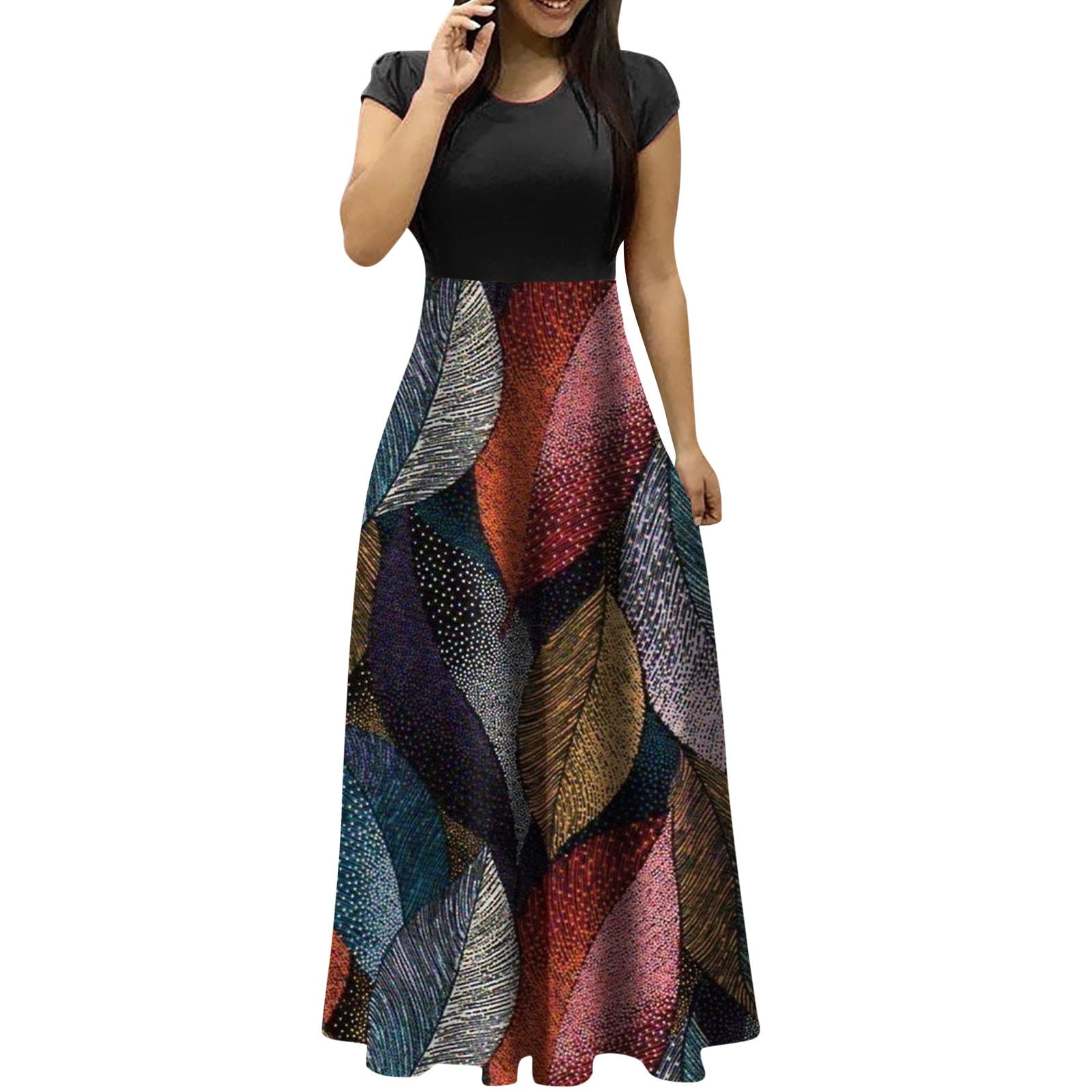 Fshinging Summer Dresses Sleeveless Smocked Sun Boho A Line Beach Midi ...