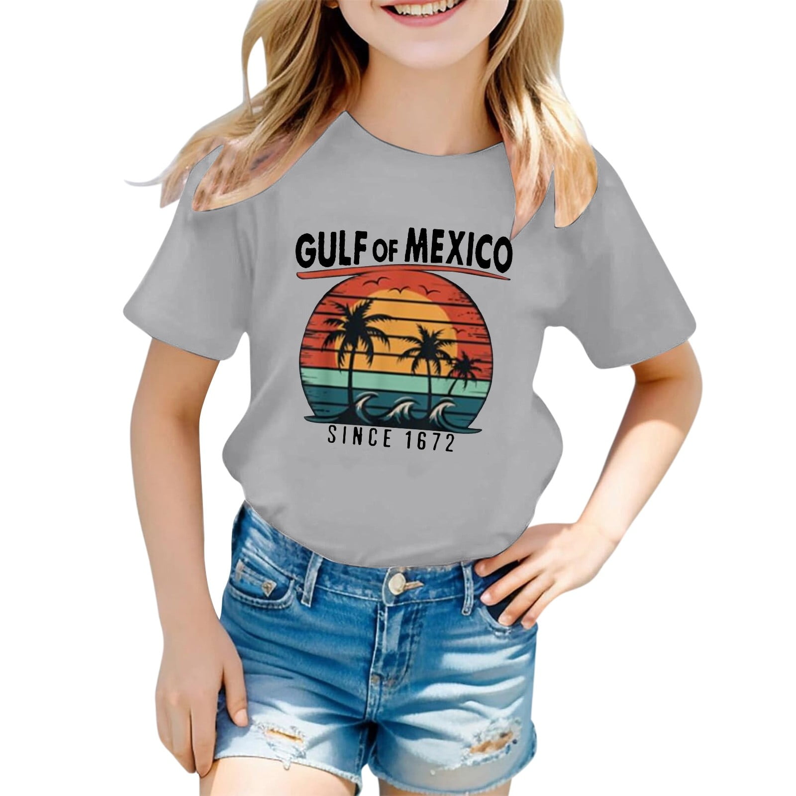 Fshinging Summer Girls Tees Tops Casual Fashion Color Printed Round ...