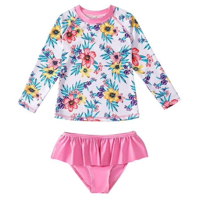 Fshinging Swim Suit For Girls Summer Long Sleeved Flower Print Beach ...