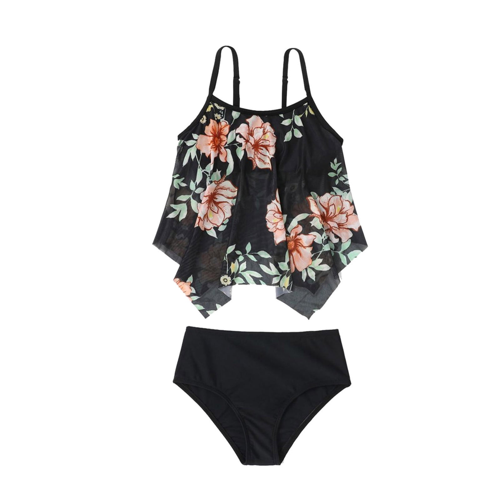 Fshinging Swim Suit For Girls S 2Piece Sun Sleeveless Mesh Floral ...