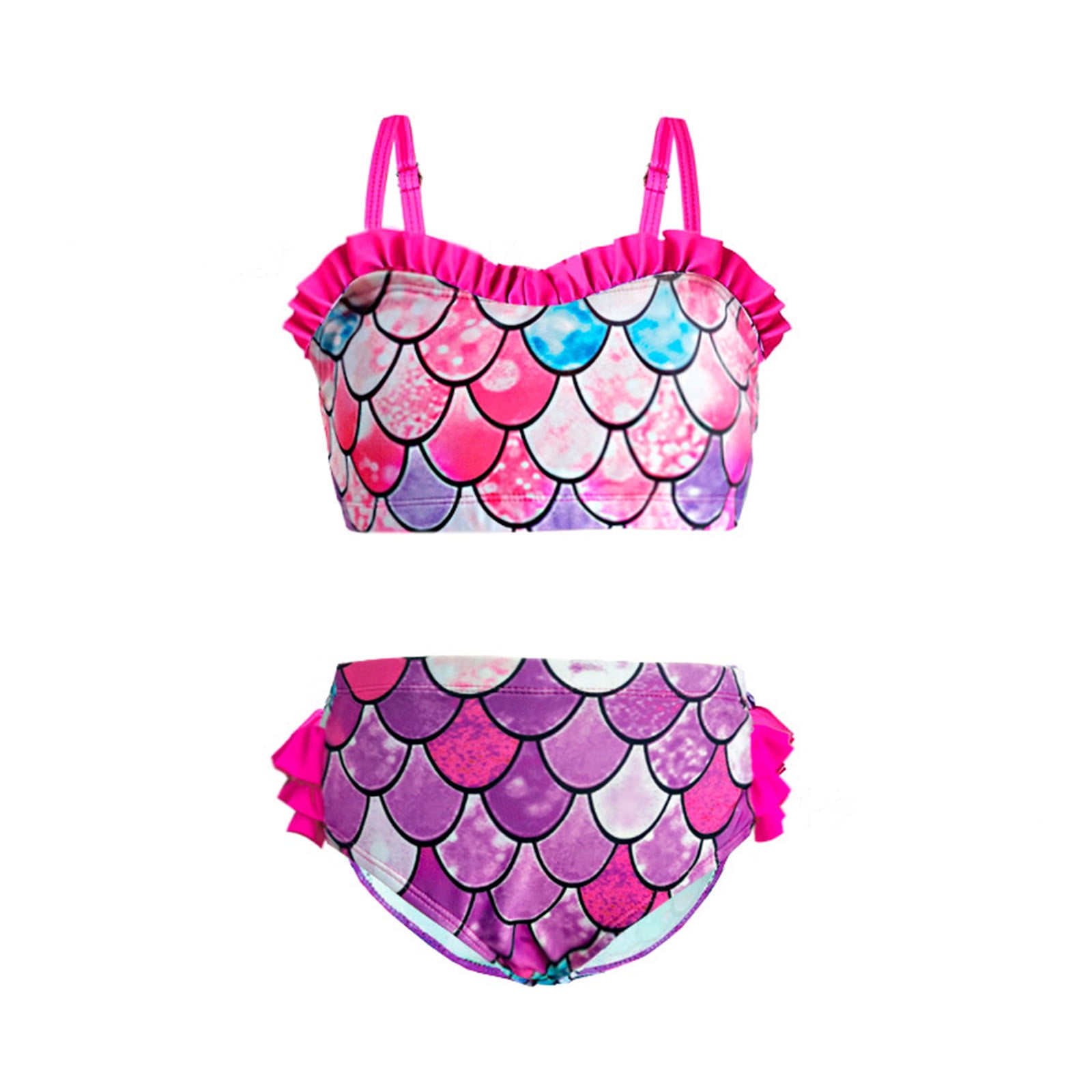 Fshinging Swim Suits For Girls 2025 Ruffle Fish Scale Print Bikinis 2 ...