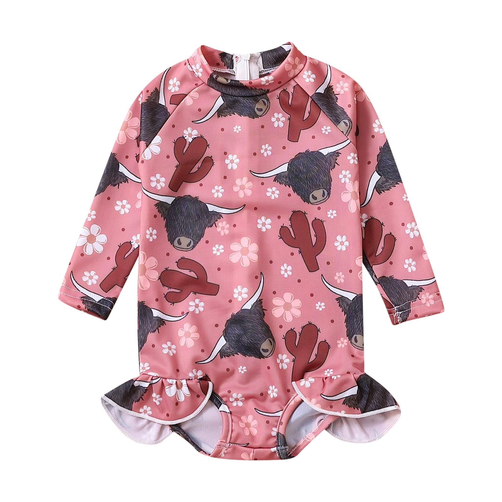 Fshinging Swim Suits For Girls 2025 Summer Long Sleeve Ruffles Cartoon ...