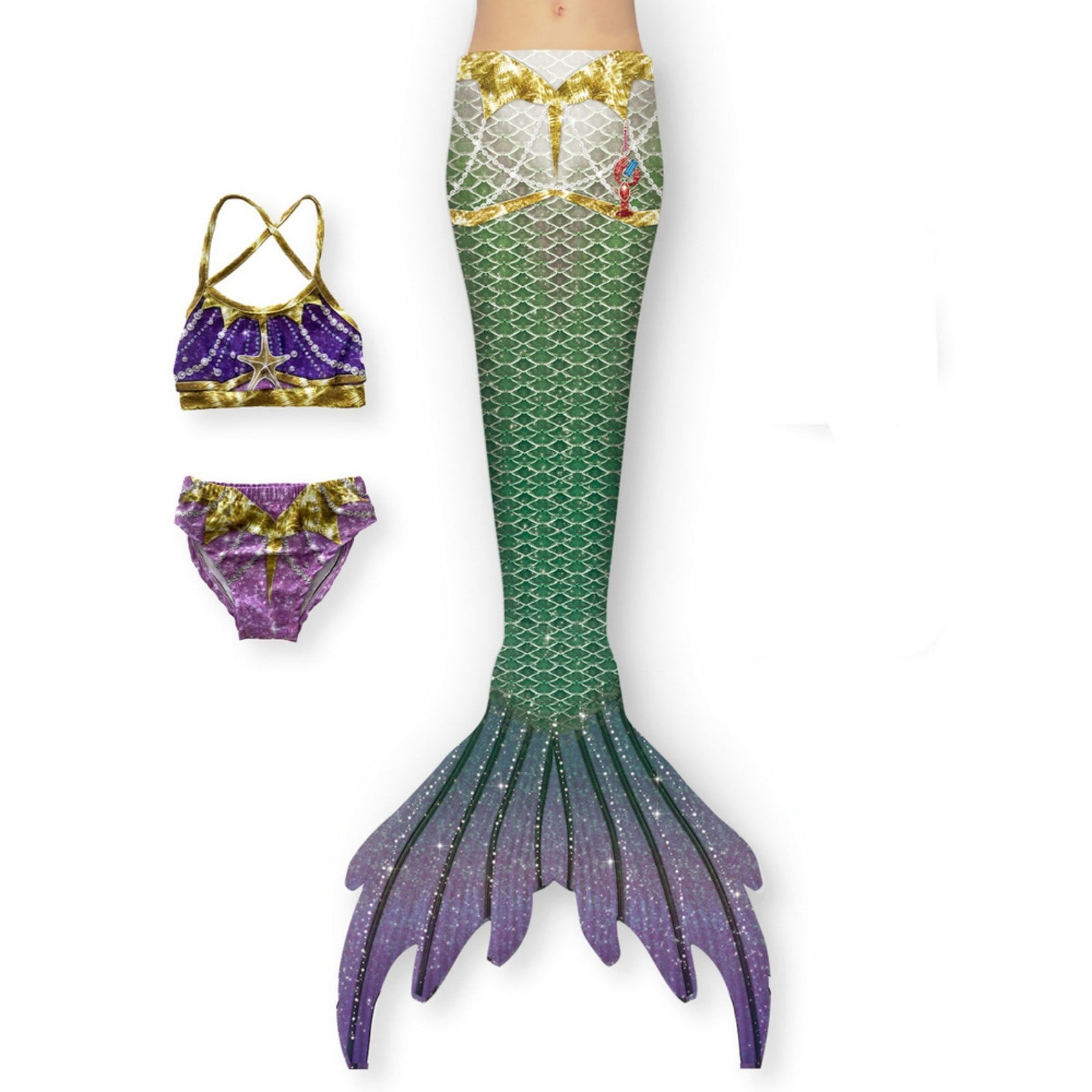 Fshinging Swimsuit For Girls Princess Performance 3 Piece Tail Set ...