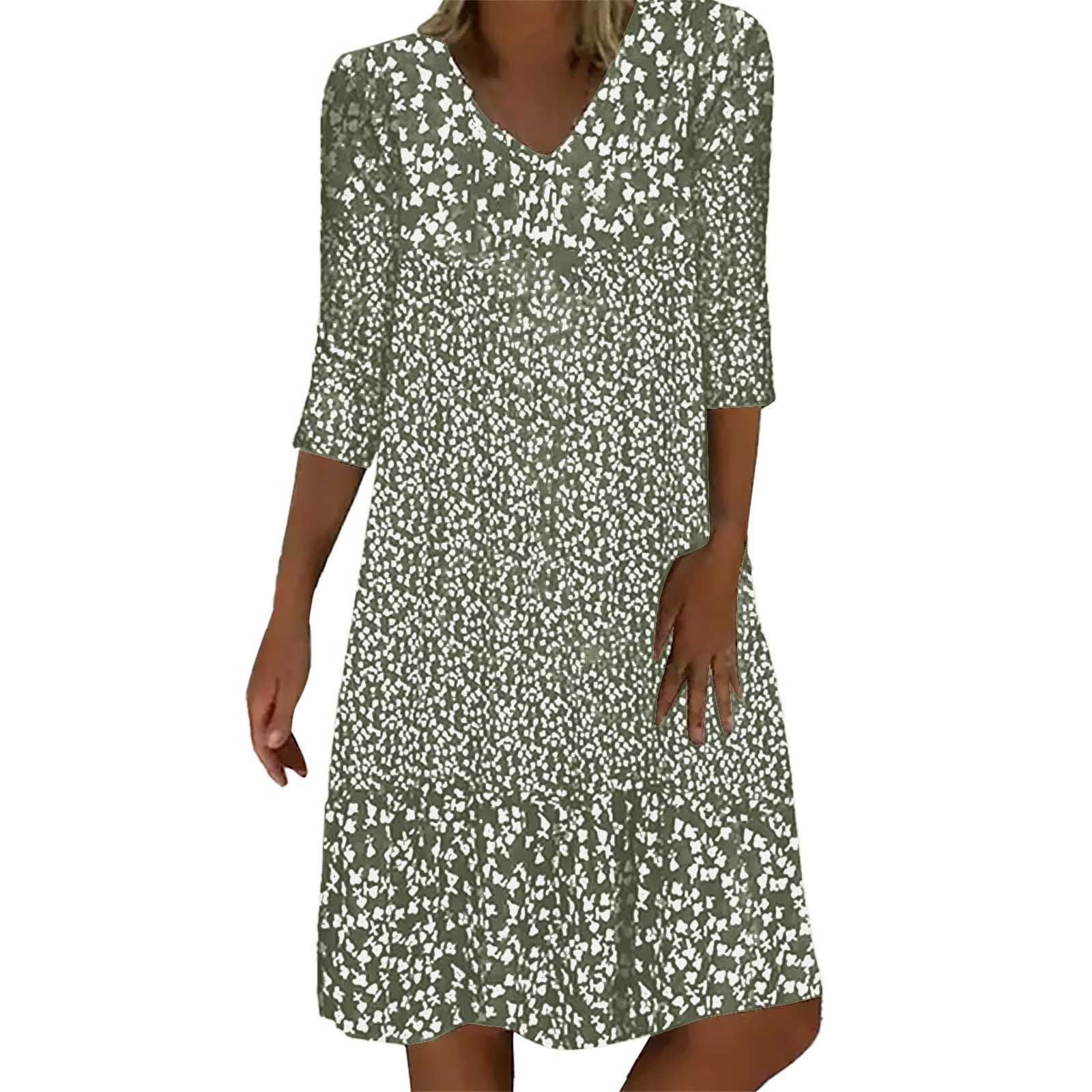 Fshinging Women Dresses Boho Floral Half Sleeve Flower Print Beach ...