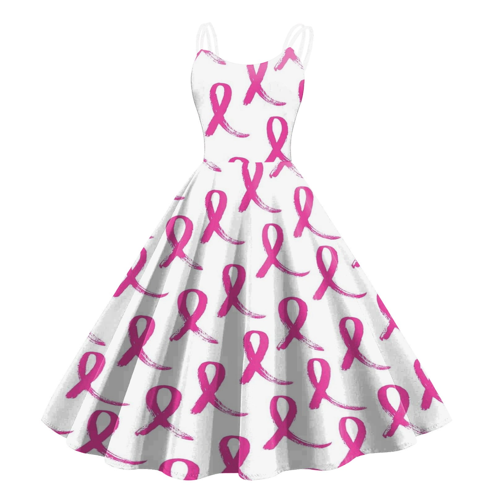 Fshinging Women Summer Dress Cancer Pink Ribbon Awareness Print ...