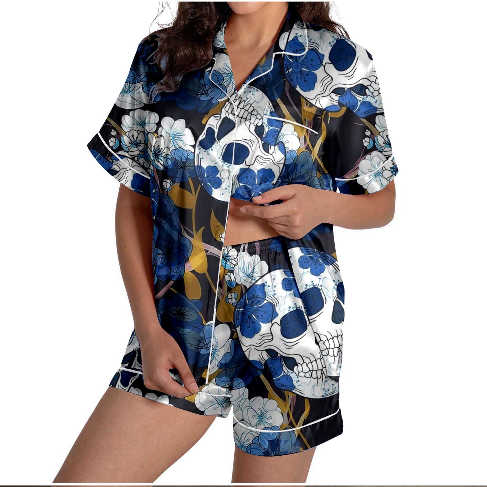 Fshinging Women's 2 Piece Lounge Set Funny Ghost Printed Silk Satin ...