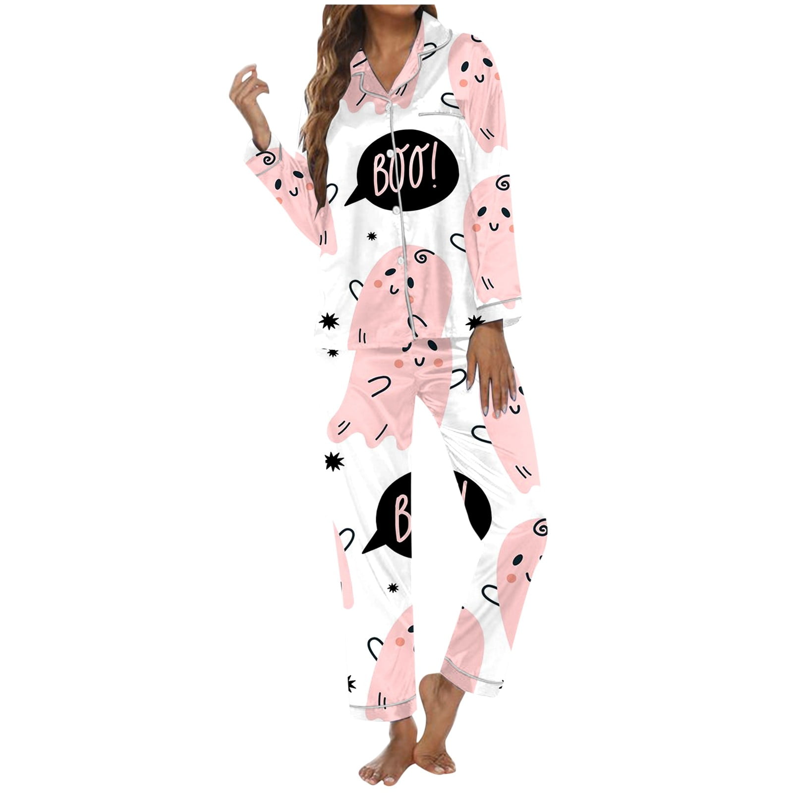 Fshinging Women's 2 Piece Lounge Set Scary Funny Pumpkin Ghost Print ...