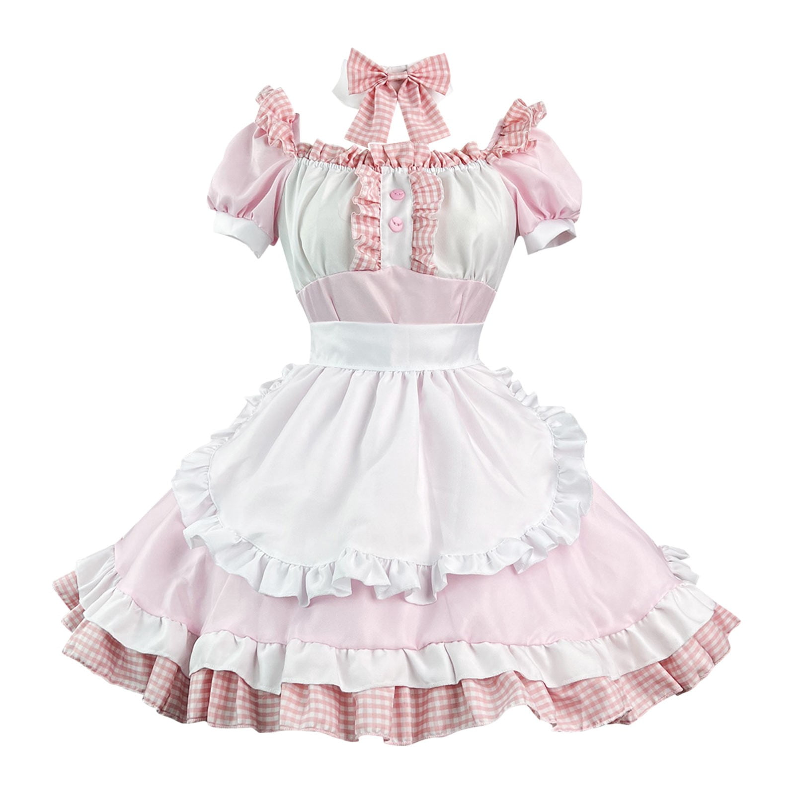 Fshinging Women's Pink Cute Sweet Lolita Dress Cos Maid Bow Apron ...