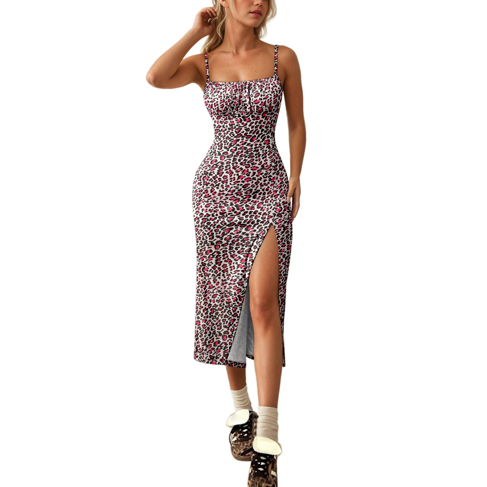 Fshinging Womens Dresses 2025 Summer Leopard Print Suspender Wrap Chest ...