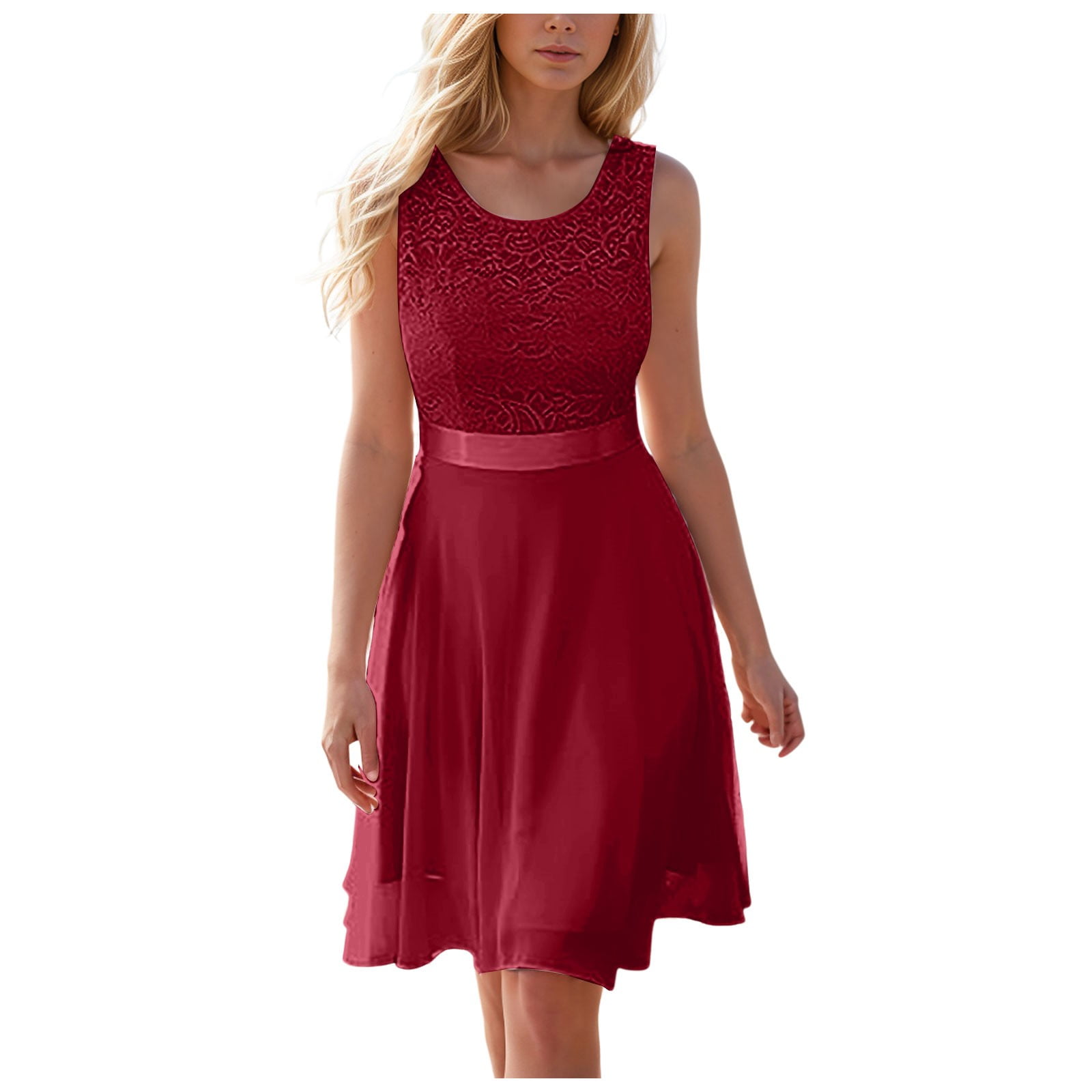 Fshinging Womens Dresses Elegant Tie Waist Party Slim Flower Print ...