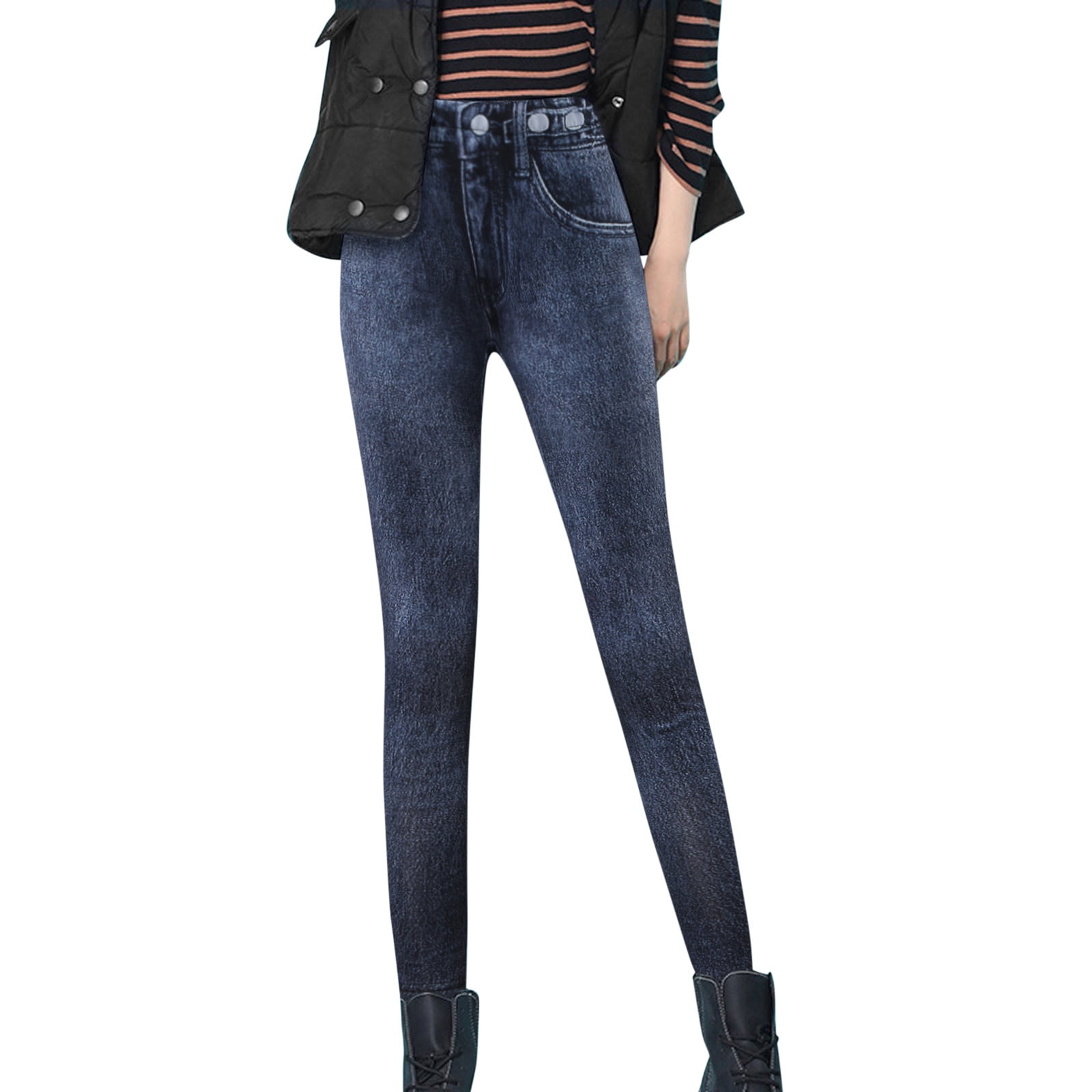 Fshinging Womens Pants Imitation Denim High Waist Loose Thickened Warm ...