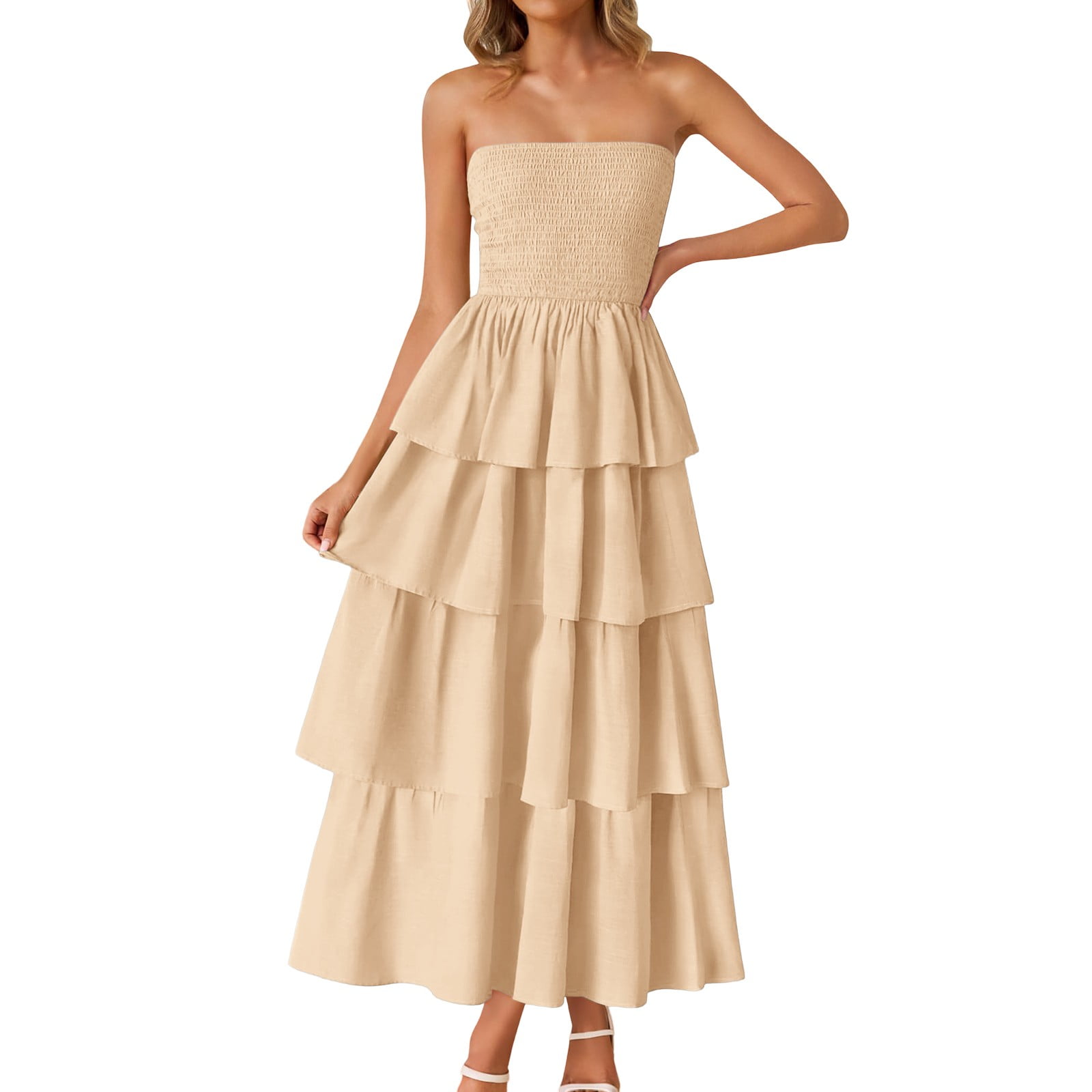 Fshinging Womens Summer Dresses Boho Strapless Maxi 2025 Casual ...