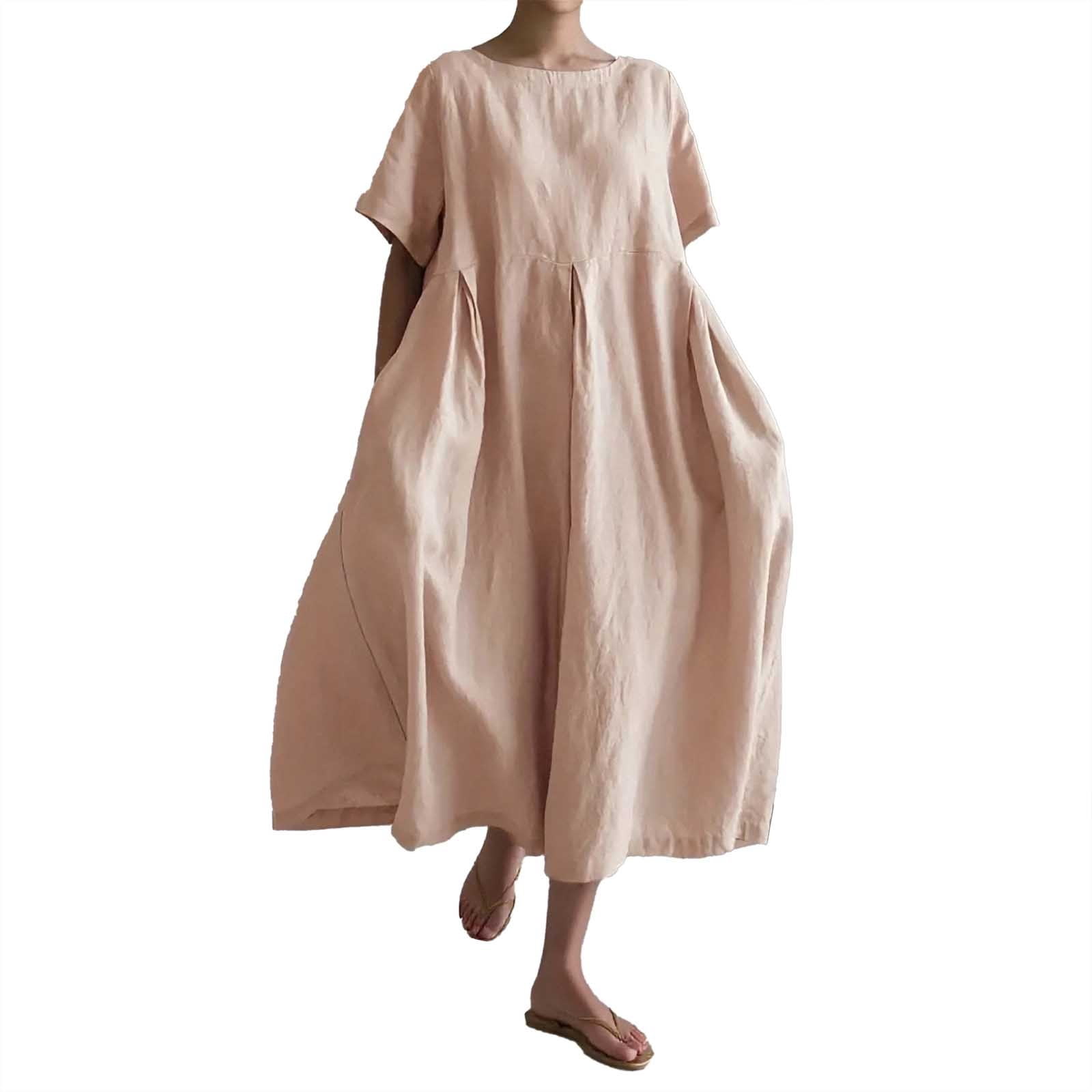 Fshinging Womens Summer Dresses Solid Loose Pullover Round Neck Over ...