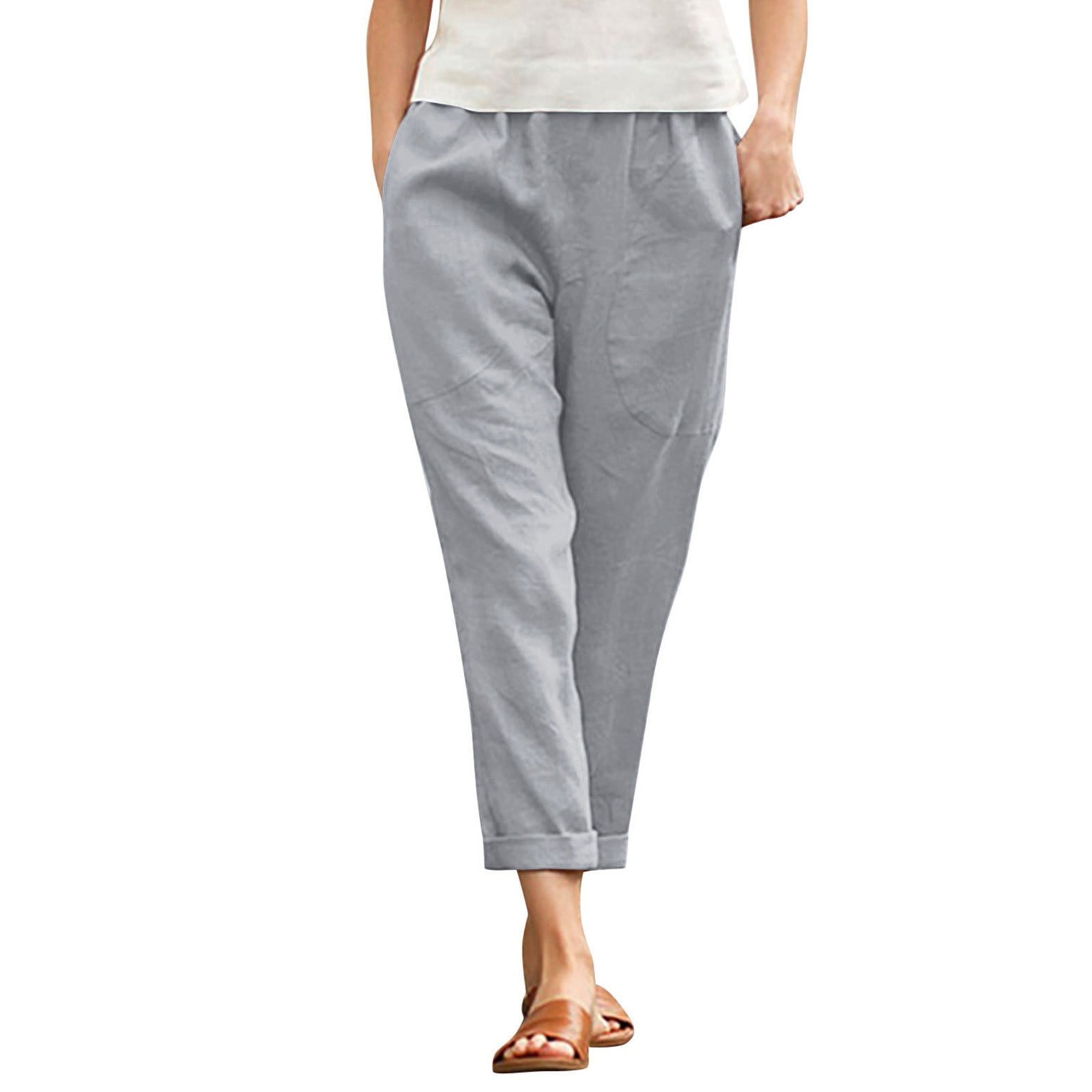 Fshinging Womens Sweatpants Pocket Cropped Straight Leg Crop Ladies ...