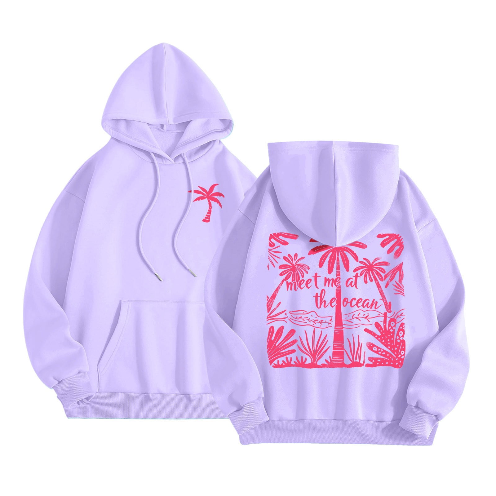 Fshinging Womens Sweatshirs Hoodie Tops Coconut Tree Graphic Long ...
