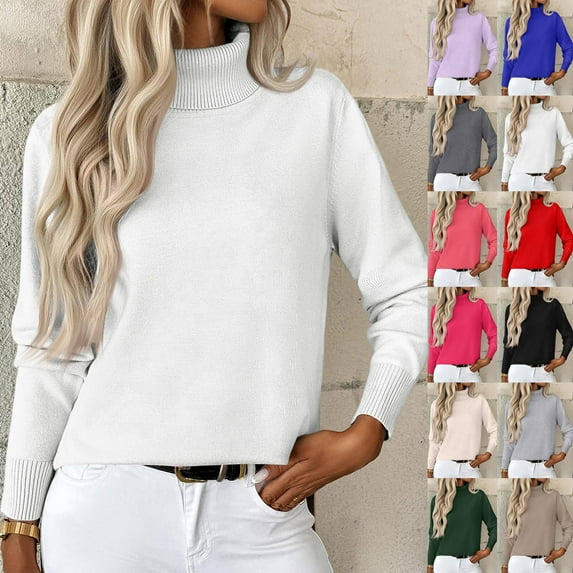 Fshiont 2026 New Long Sleeve Turtleneck Sweater for Women Knitted Slim ...