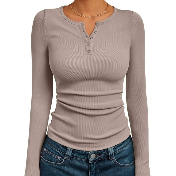 Fshiont Black Long Sleeve Shirts for Women Ribbed Knit Fitted Tops ...