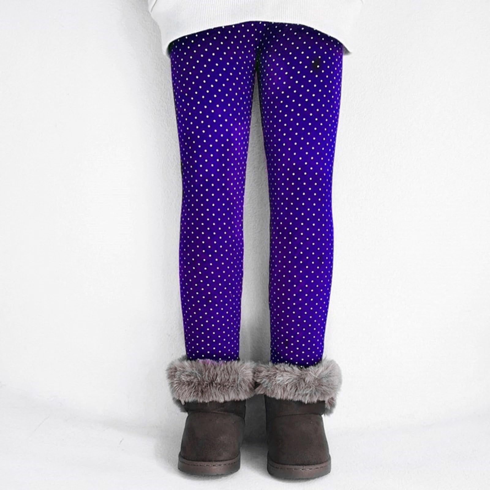 Fshiont Girls Winter Fleece Lined Leggings Polka Dot Thick Warm ...