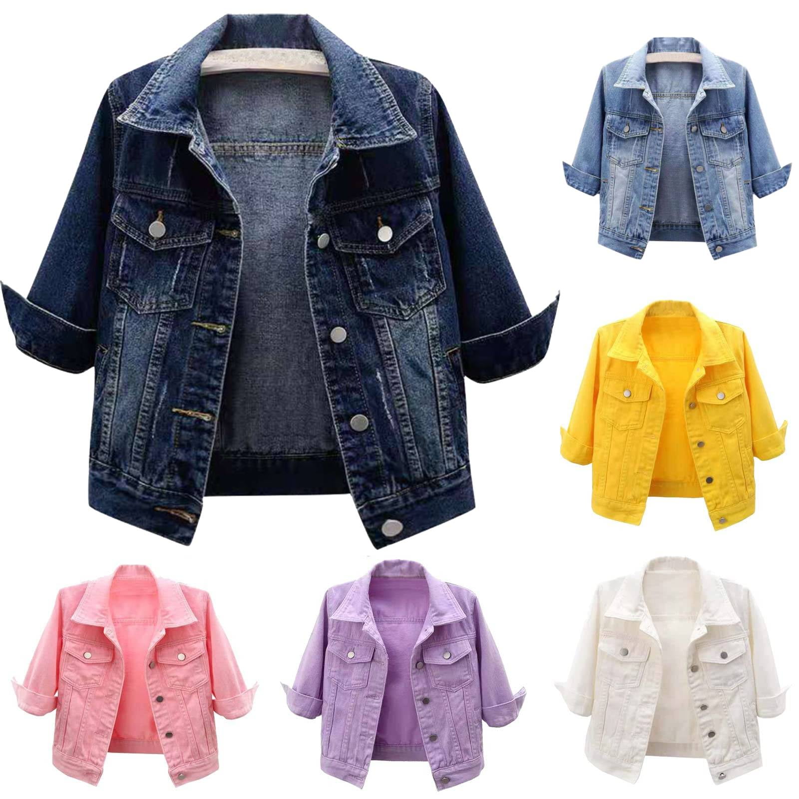 Fshiont Jean Jacket Women 2025 Plus Size 3/4 Sleeve Button Down Colored Cropped Denim Jacket ...