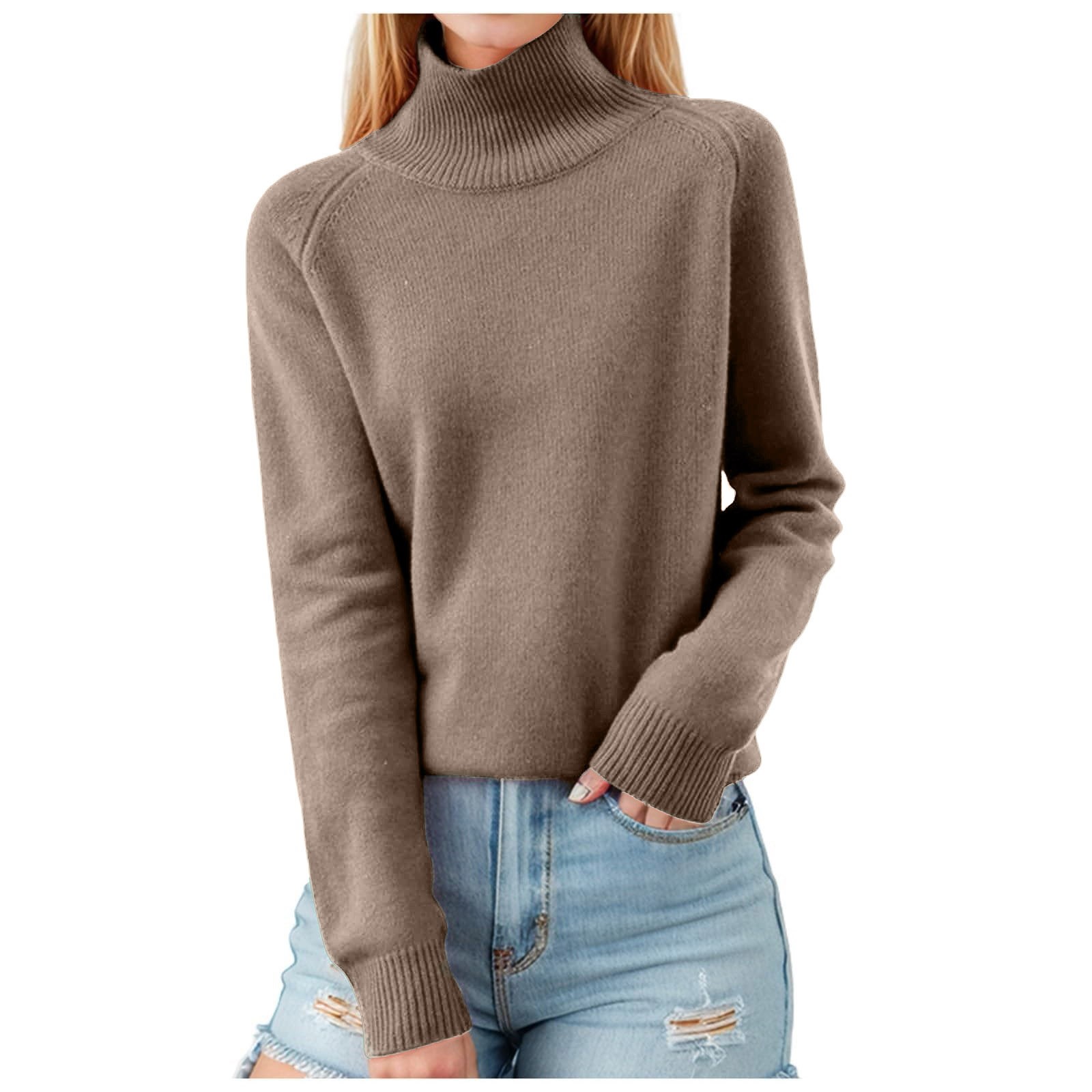 Fshiont Lightweight Long Sleeve Tops for Women Turtleneck Neck Pullover ...