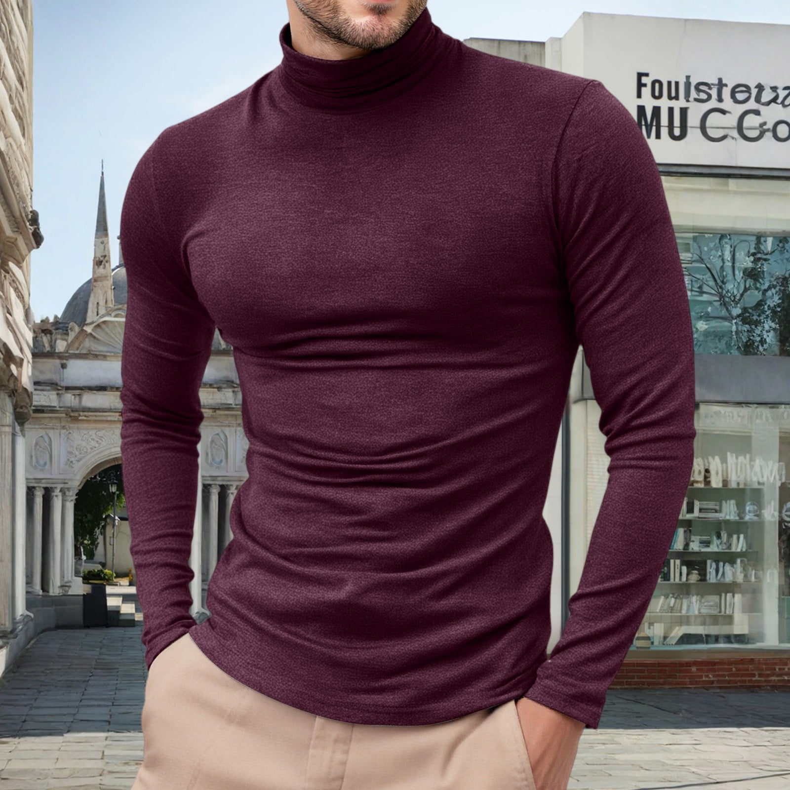 Fshiont Men's Casual Slim Fit Basic Tops Knitted Lightweight Turtleneck ...